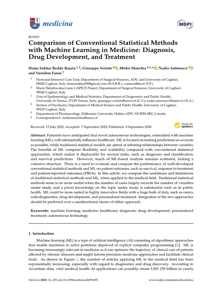 Rajula Et Al. - 2020 - Comparison of Conventional Statistical Methods Wit | PDF | Machine ...