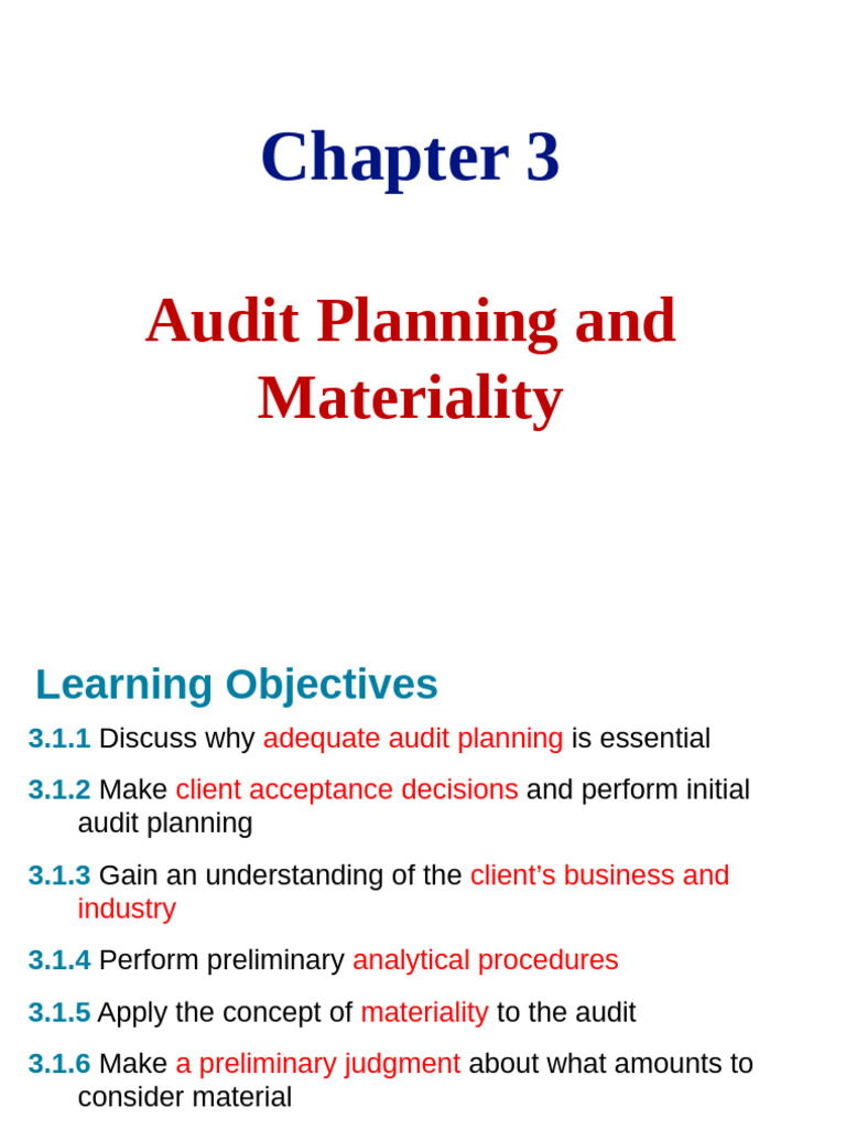 Audit I Chapter 3, PT I, Audit Planning & Materiality | PDF | Audit | Financial Audit