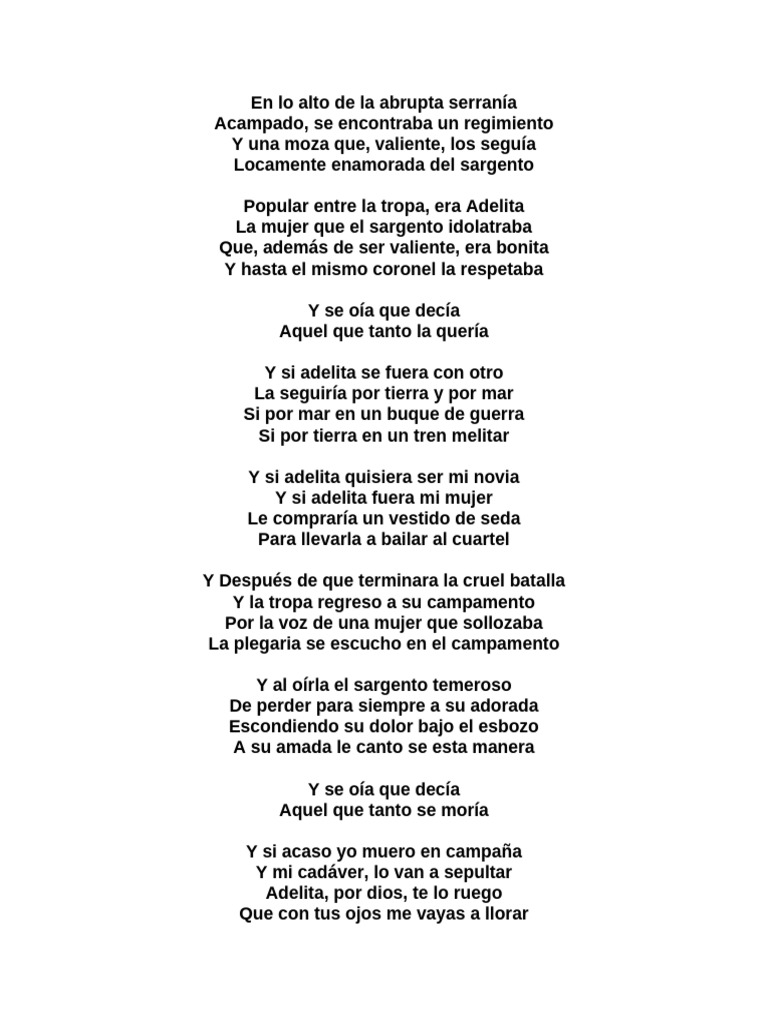 Letra del Corrido de Adelita | PDF | Arte | Poesía