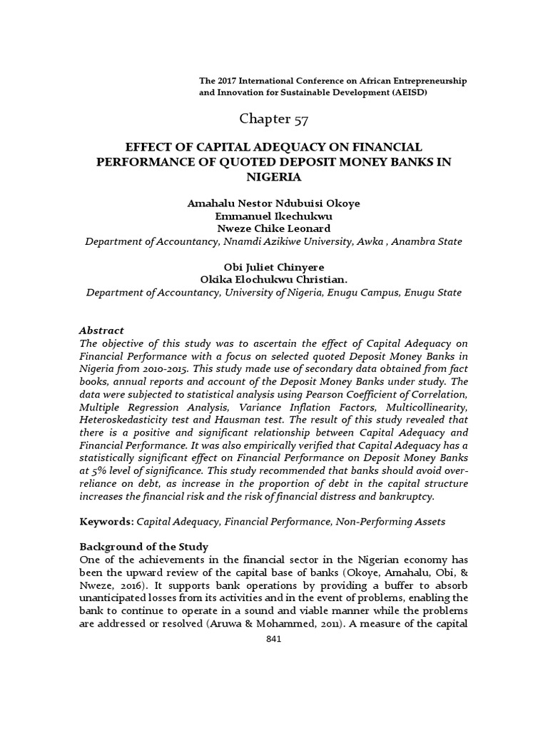 Effect of Capital Adequacy On Financial Performance of Quoted Deposit ...