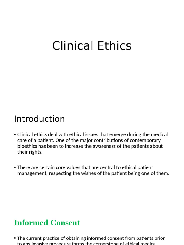 Clinical Ethics and Informed Consent | PDF | Informed Consent | Medical ...
