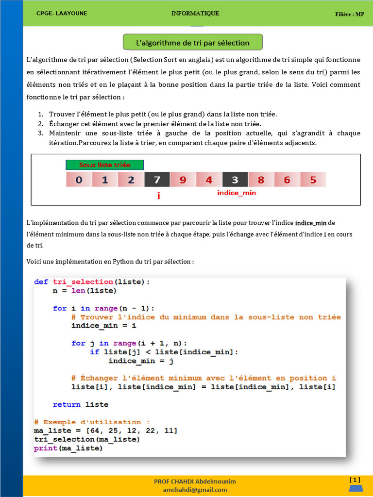 Tri par sélection : Algorithme et Python | PDF