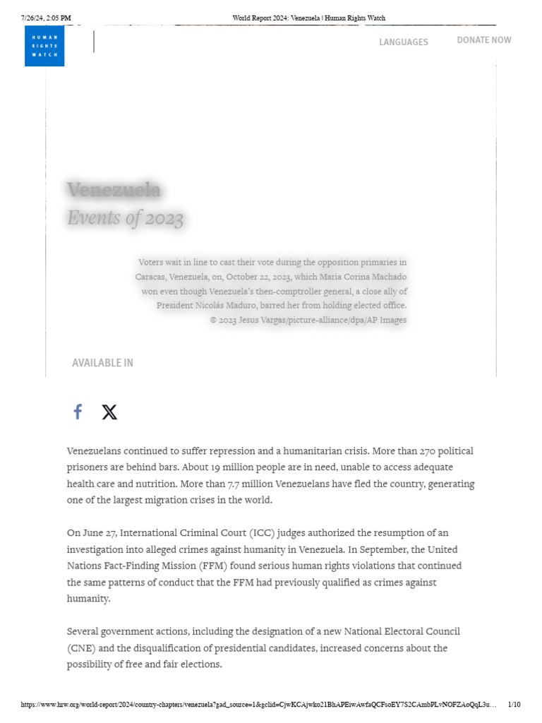 World Report 2024 - Venezuela - Human Rights Watch | PDF | Nicolás ...