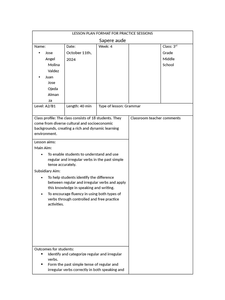 Lesson plan - 28-10-24 | PDF | Verb | Grammatical Tense