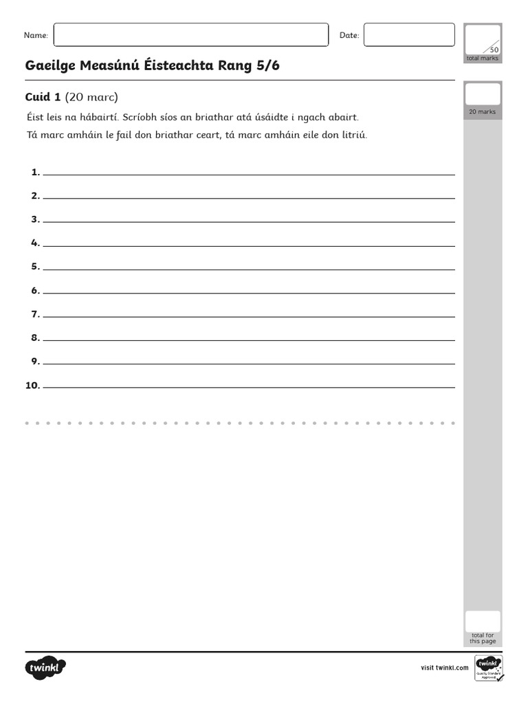 ROI2 GL 063 Gaeilge Listening Assessment 5th and 6th Class | PDF