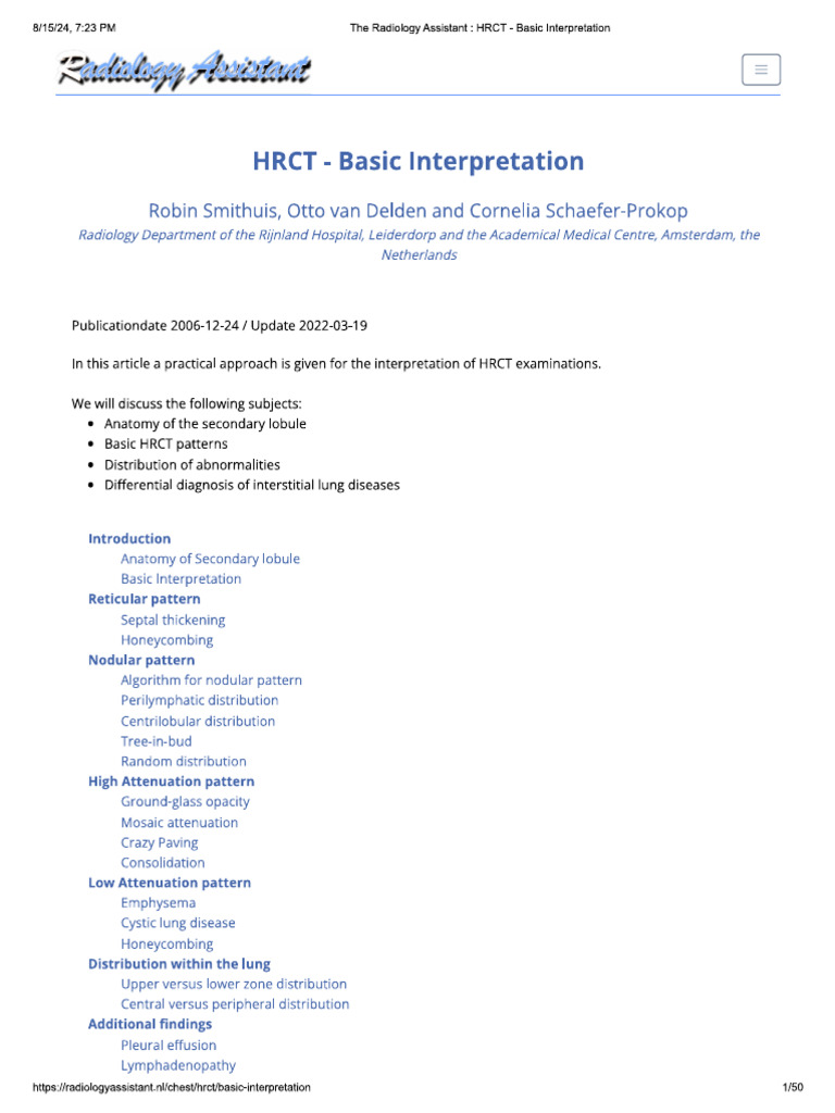 Approach To HRCT Lung | PDF