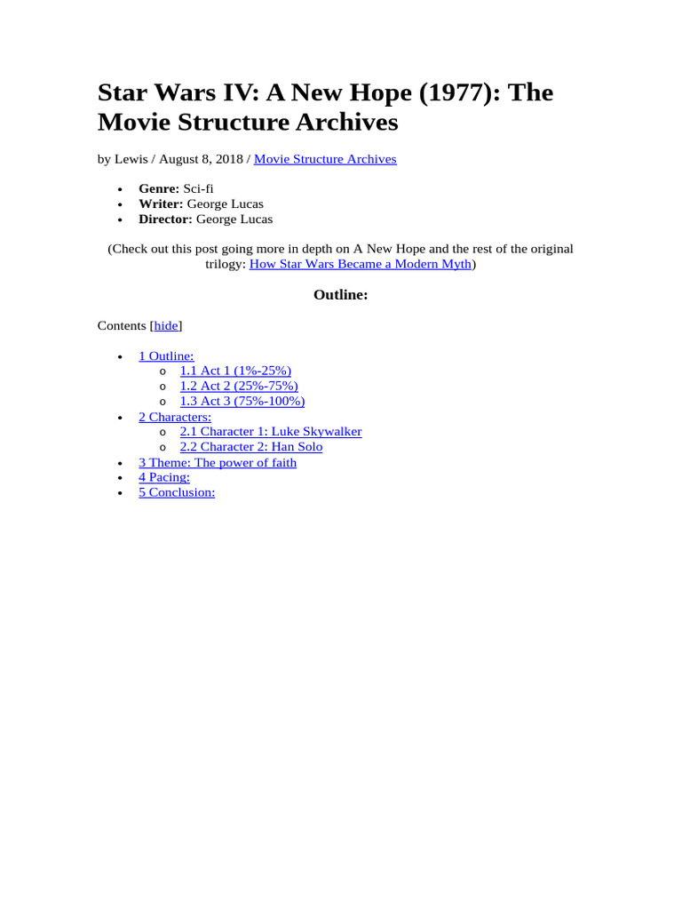 Structure of Star Wars IV: A New Hope | PDF | Luke Skywalker | Obi Wan ...