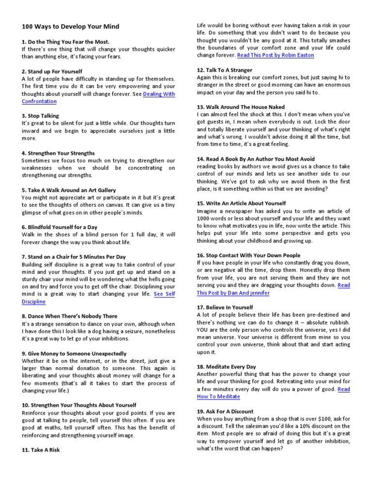 100 Ways To Develop Your Mind | PDF | Mind | Twitter