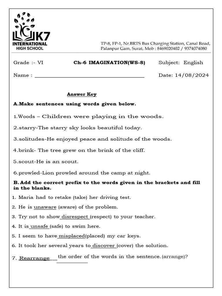 Answer Key Worksheet of Imagination | PDF