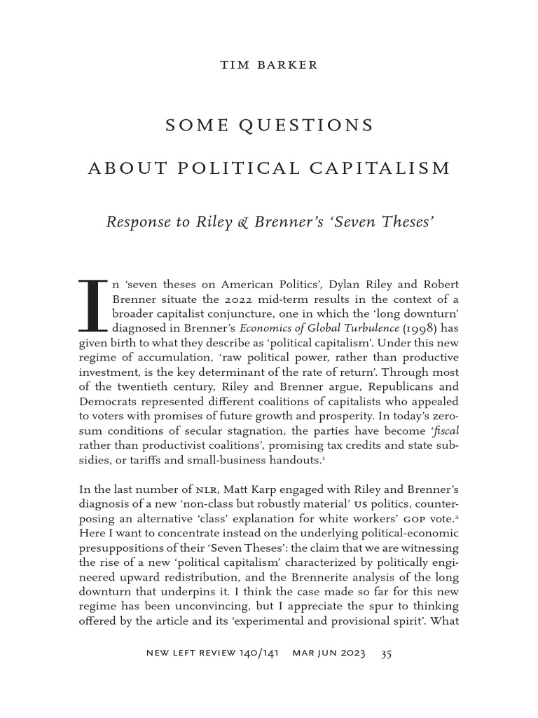 Questions on Political Capitalism Analysis | PDF | Capitalism | Investing