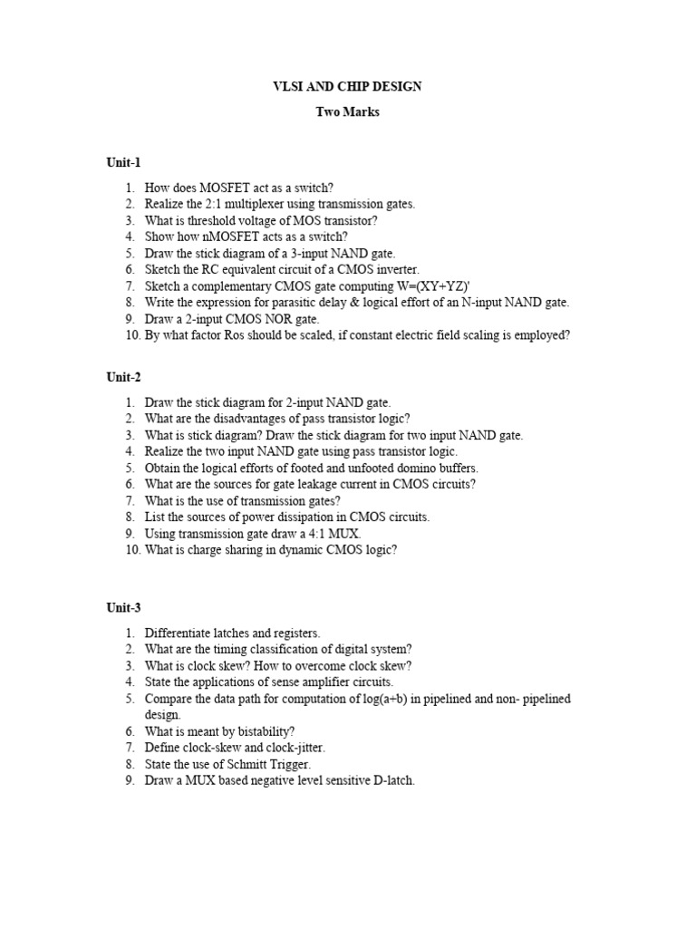 Vlsi and Chip Design 2marks | PDF | Logic Gate | Cmos