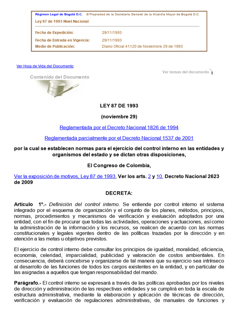 Ley 87 1993 | PDF | Contralor | Business