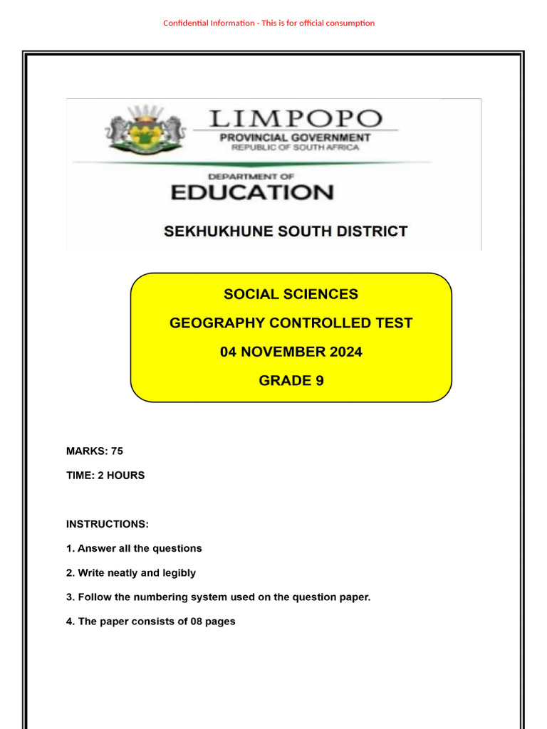 Grade 9 Social Sciences Geography 04 November 2024 Final Exam 1 | PDF ...