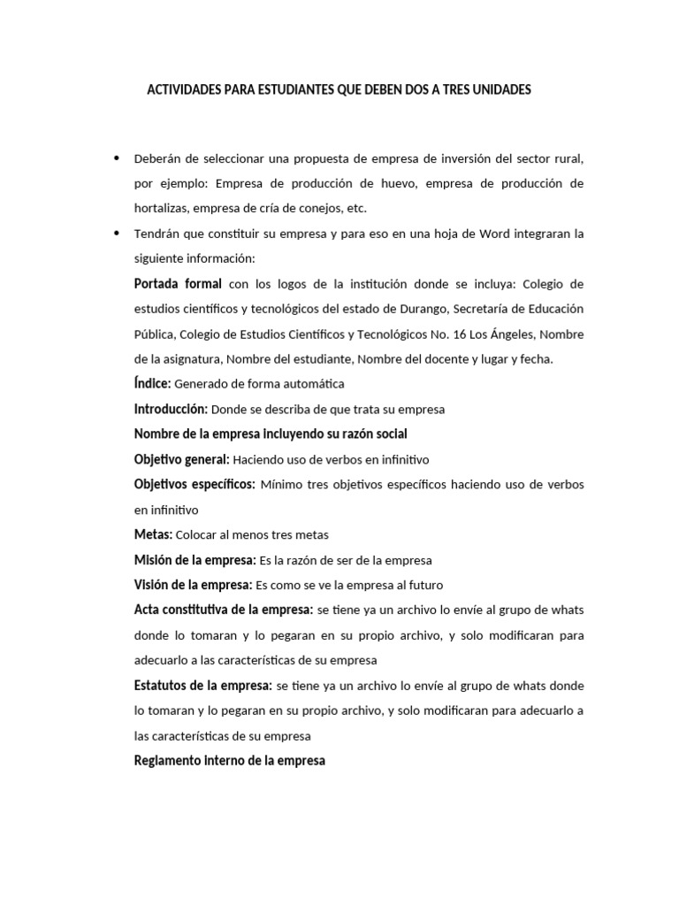 Actividades para Estudiantes Que Deben Dos A Tres Unidades | PDF | Business