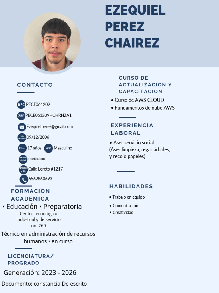 Currículum Vitae de Ezequiel Perez Chairez PDF | PDF