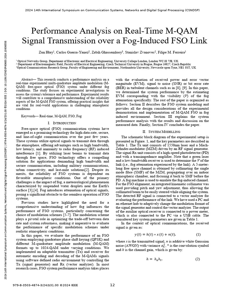 Performance Analysis On Real-Time M-QAM Signal Transmission Over A Fog-Induced FSO Link | PDF ...