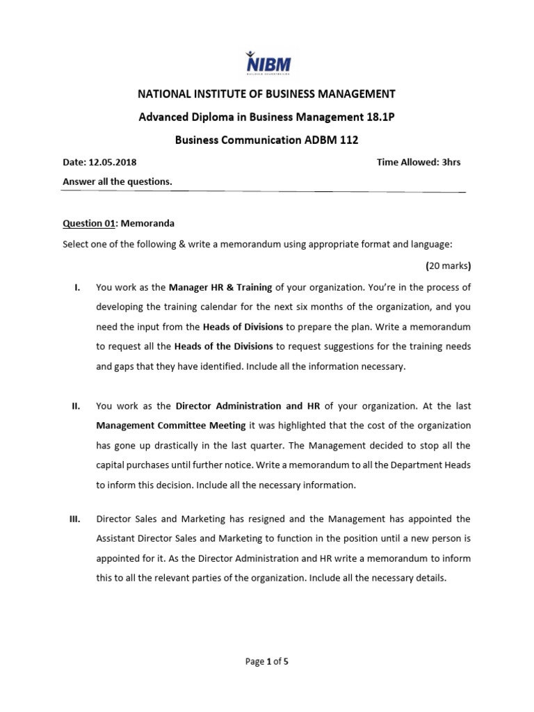 ADBM 18.1P Business Communication | PDF | Memorandum | Procurement
