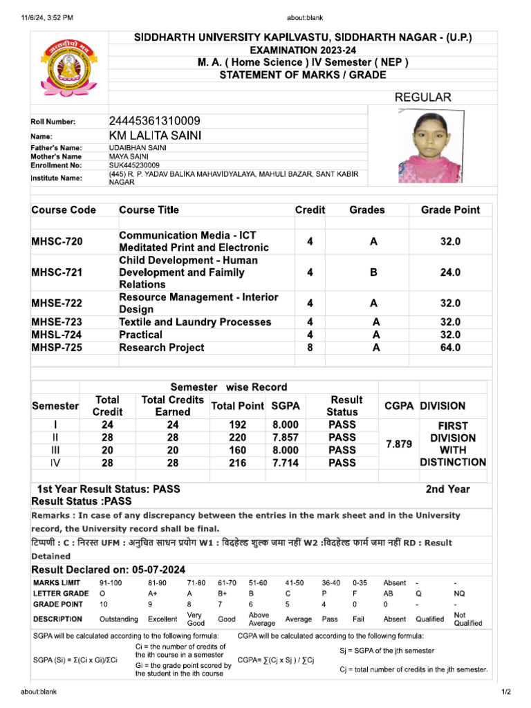 4th Sem Result | PDF