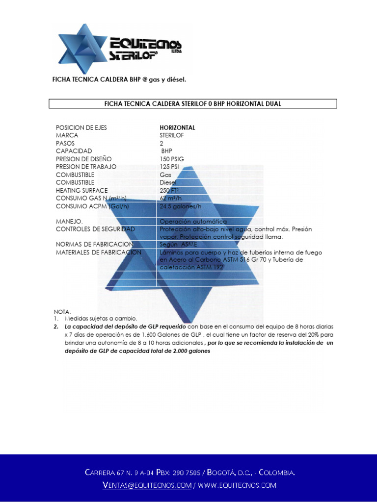 Ficha Tecnica de Caldera | PDF | Tubería (transporte de fluidos) | Presión