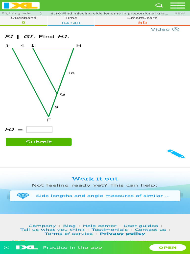 IXL Find Missing Side Lengths in Proportional Triangles 8th Grade Math ...
