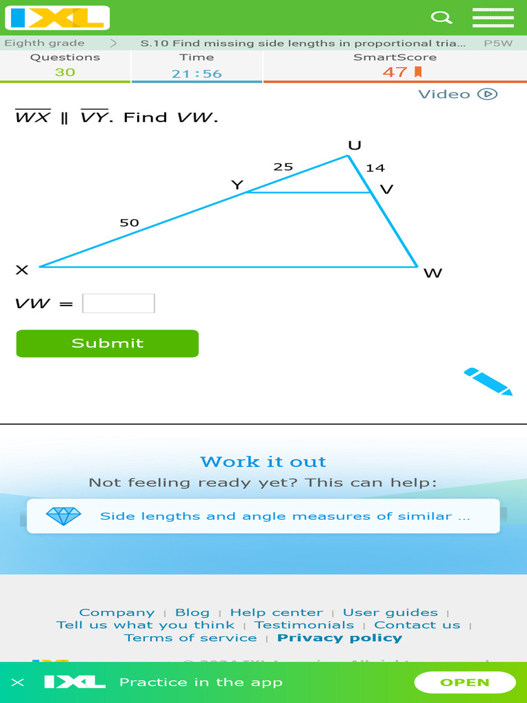 IXL Find Missing Side Lengths in Proportional Triangles 8th Grade Math ...