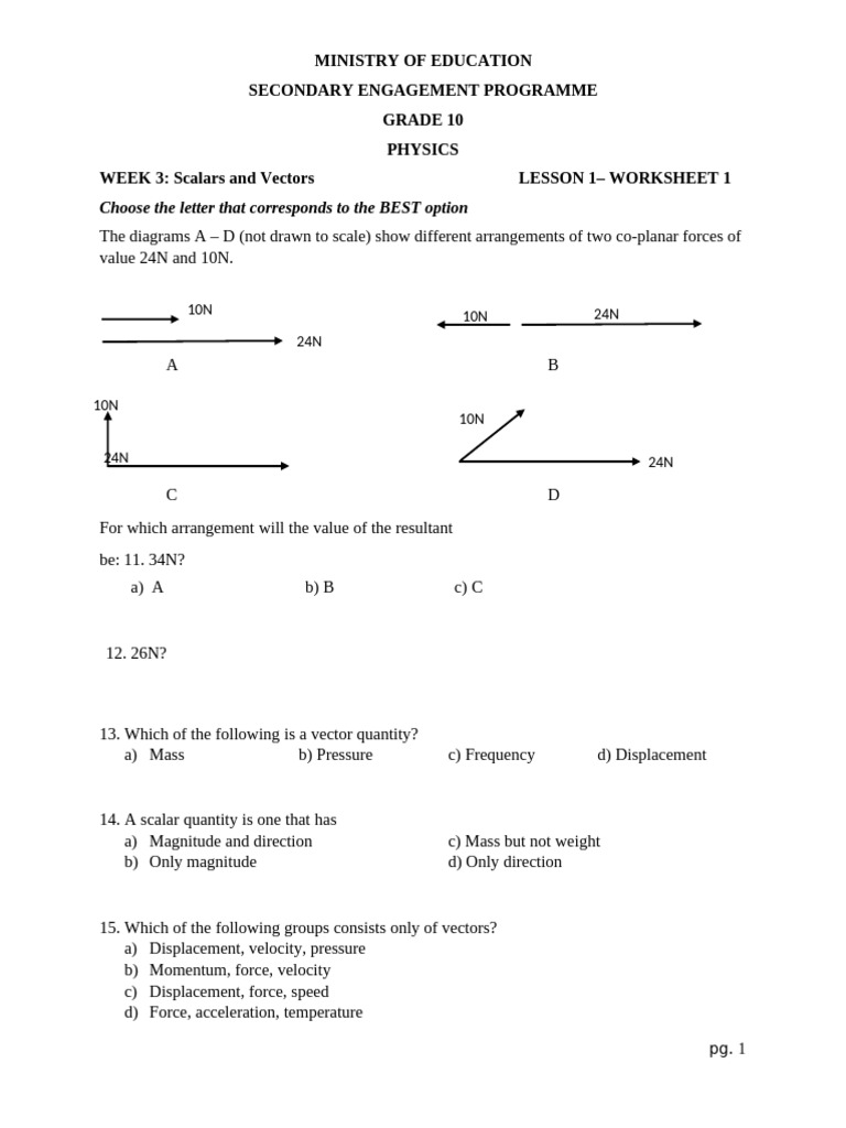 Grade 10 Physics Week 3 Lesson 1 Worksheet 1 and Answersheet | PDF ...