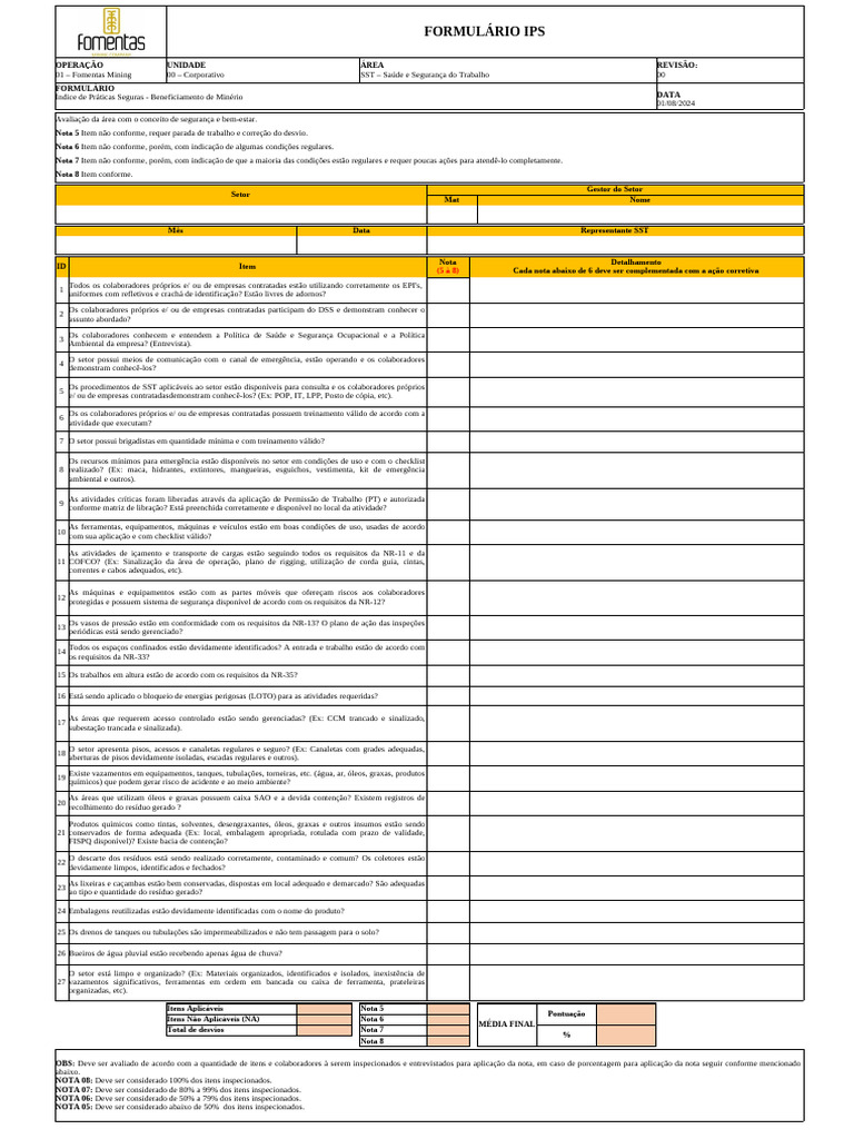 Formulário - 02 - Ips - Beneficiamento | PDF | Desperdício | Embalagem e rotulagem