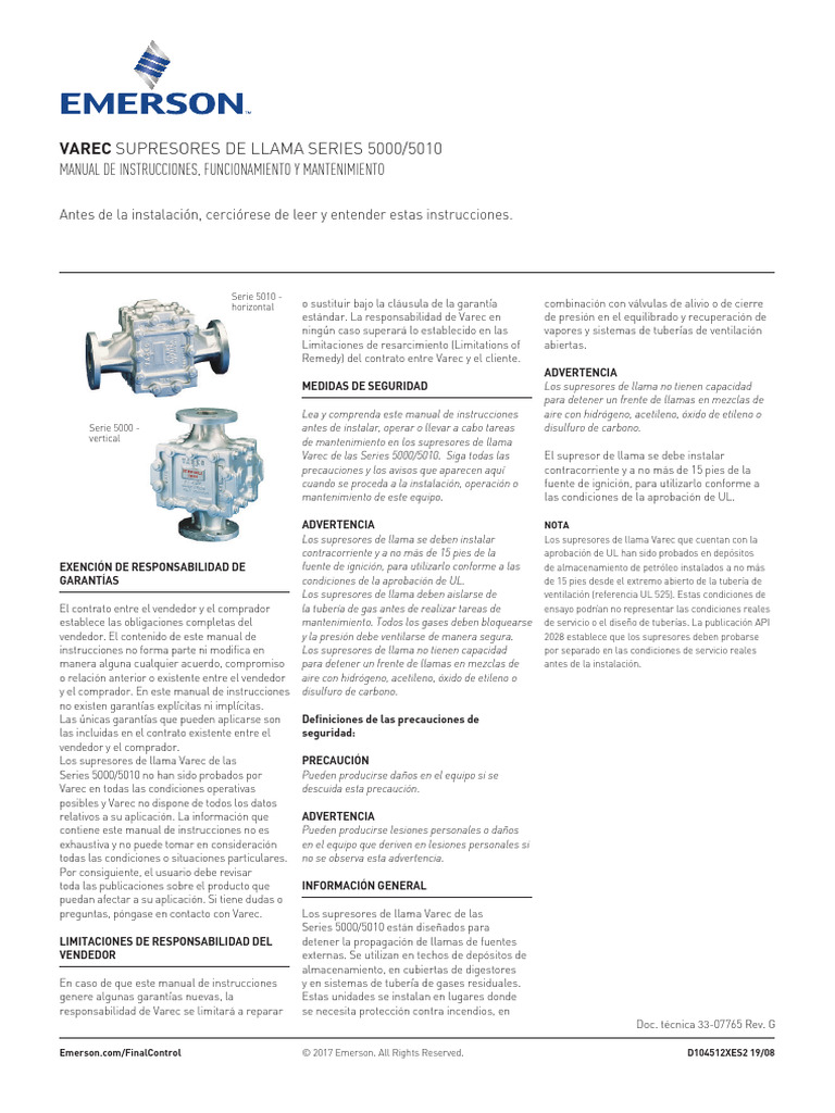 MANUAL - Series-5000-5010-Flame-Arresters-Varec-Es-Es-7394250 | PDF ...