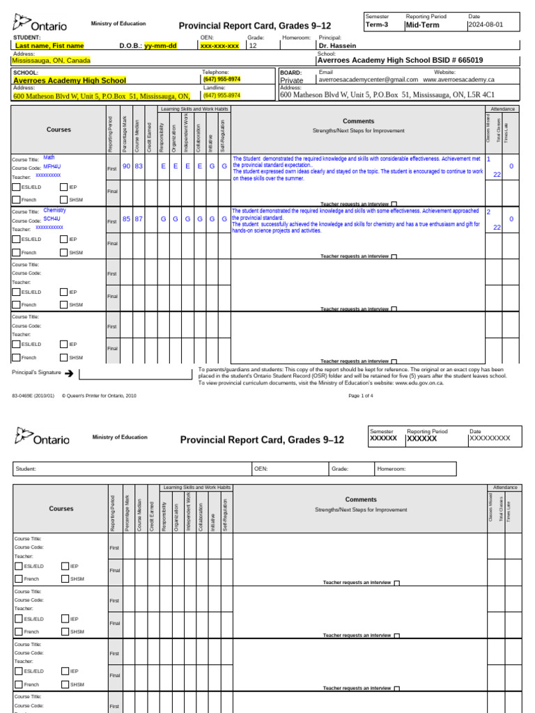 Report-Card-Template-S2024 CA | PDF | Teachers | Individualized ...
