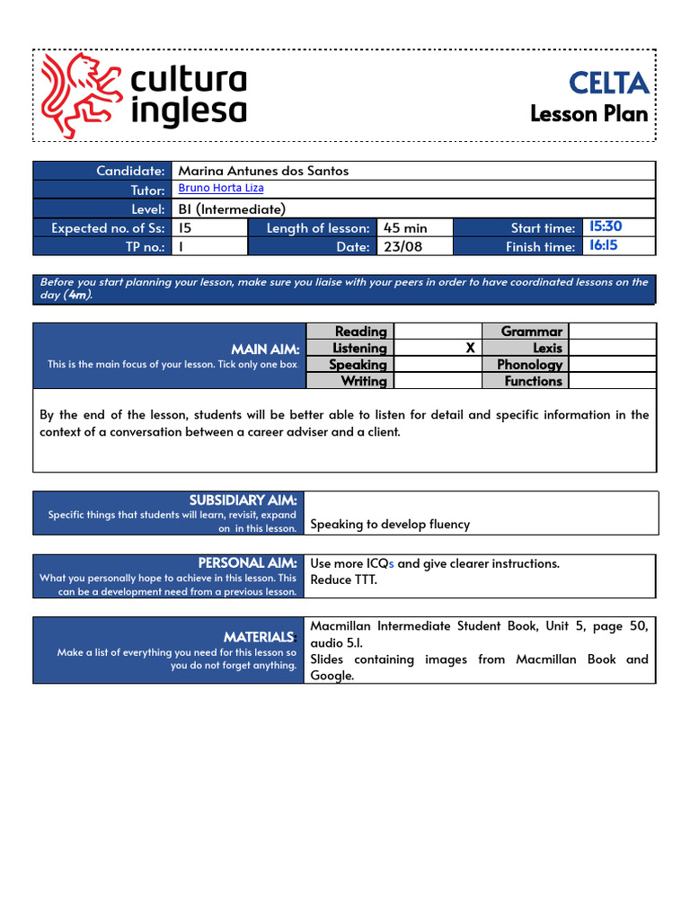 Lesson Plan TP 1 - With Feedback | PDF | Part Of Speech | Noun