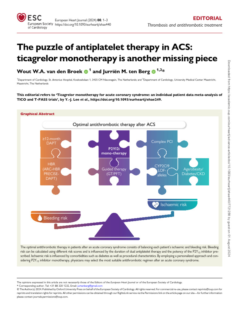 Ticagrelor Monotherapy in ACS Explained | PDF | Percutaneous Coronary ...