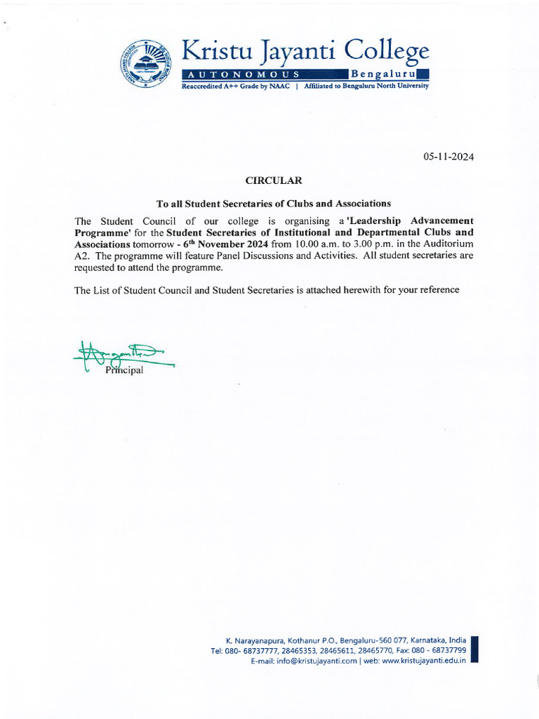 Circular To Student Secretaries of Clubs and Associations - 05.11.2024 ...