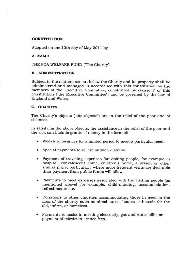 Welfare Fund Constitution | PDF