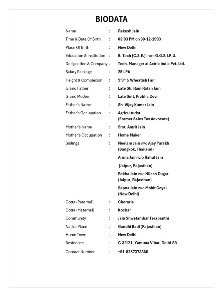 Rakesh Jain Biodata | PDF