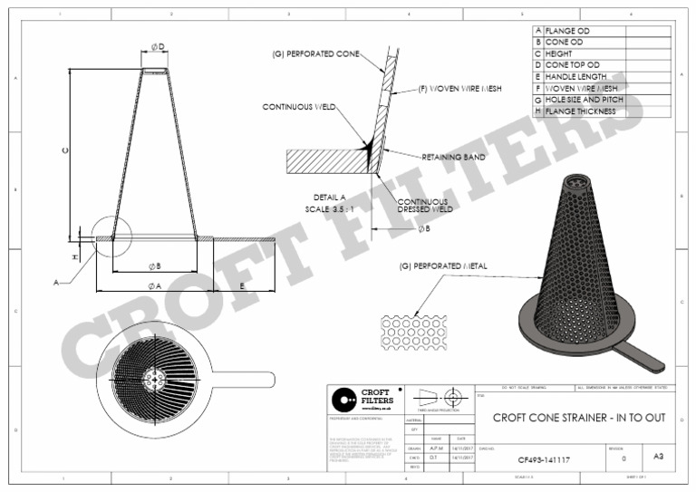 Croft Cone Strainer Drawing | PDF | Industrial Processes | Mechanical ...