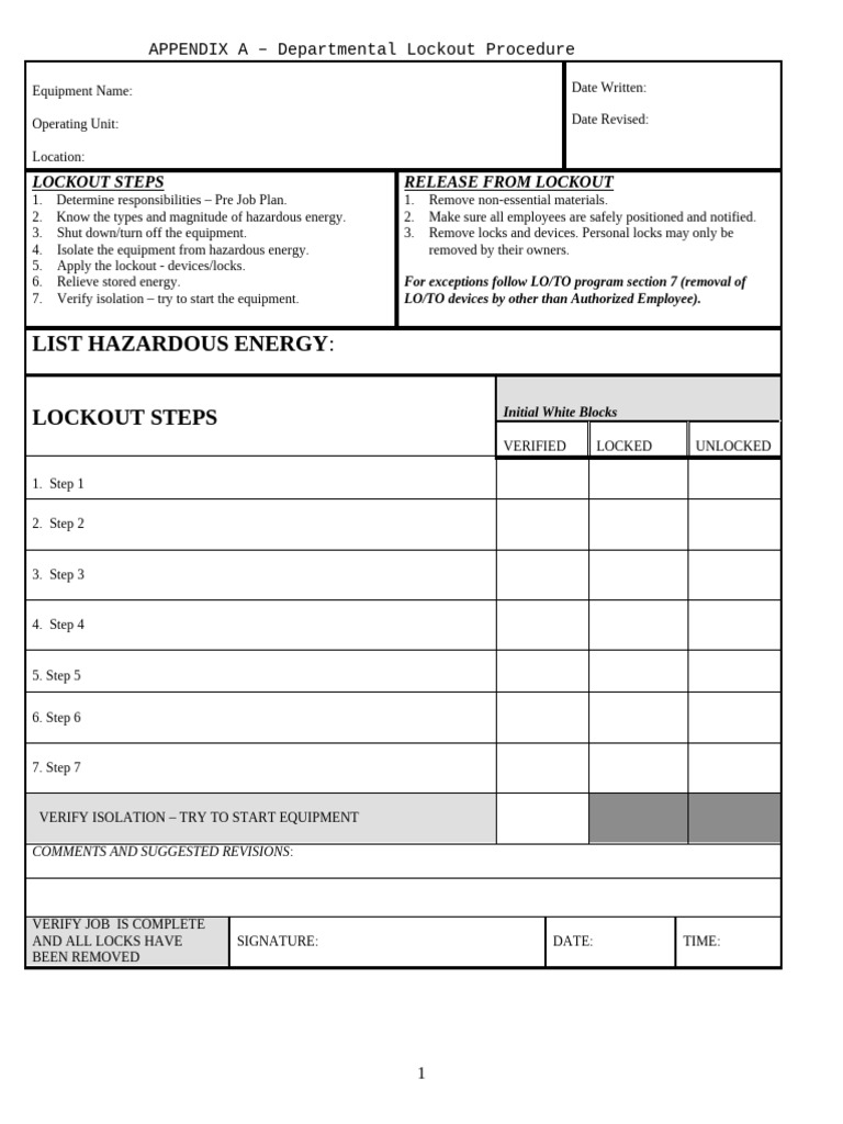 Safety LOTO Blank LOTO Procedure Form - tcm36 227499 | PDF | Safety