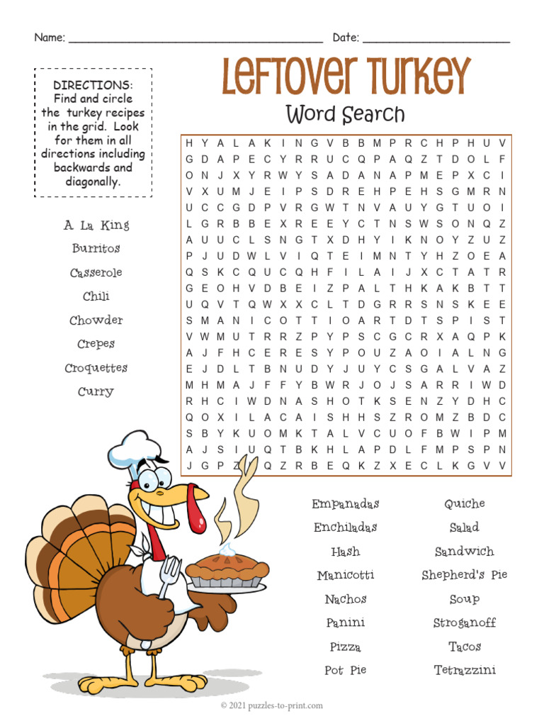 Leftover Turkey Word Search Puzzle | PDF | Word Search | Puzzles