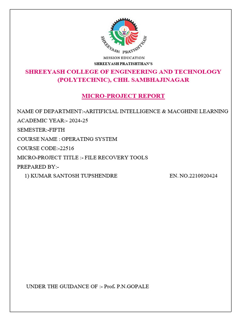 Microproject Kumar Osy 181 00 | PDF | Computer File | Backup