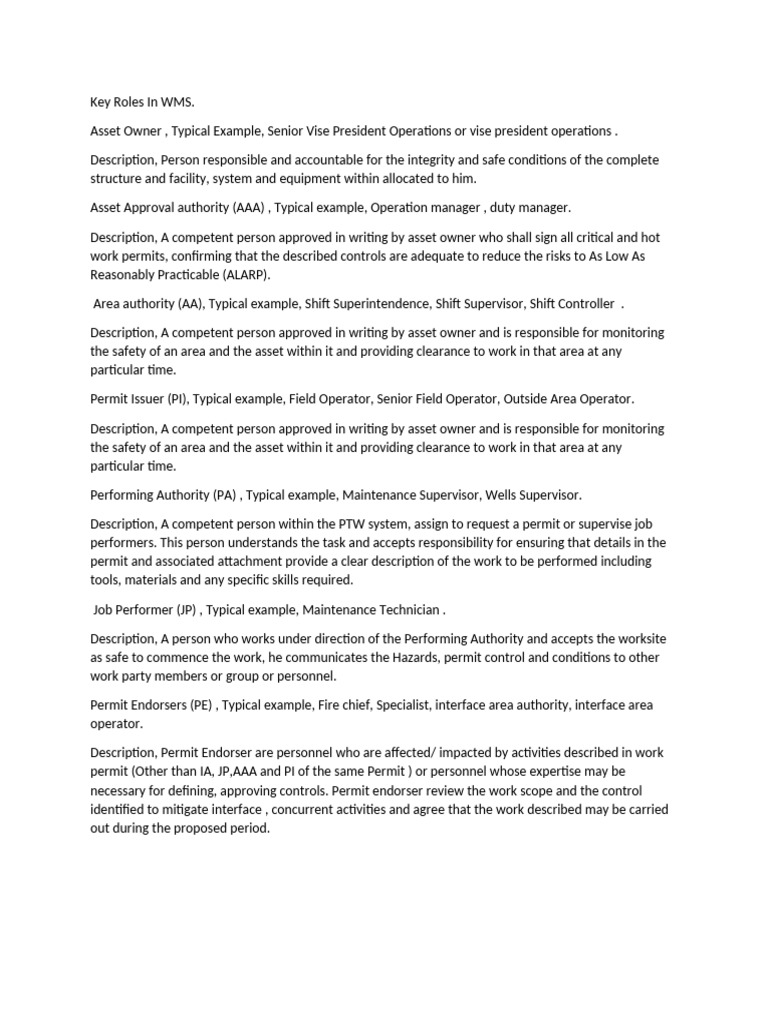 Key Roles In MWS | PDF | Safety