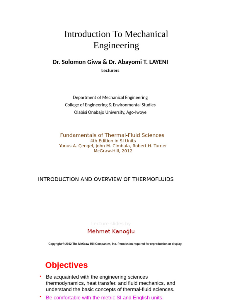 Intro To Mechanical Engineering Lecture | PDF | Stress (Mechanics) | Fluid