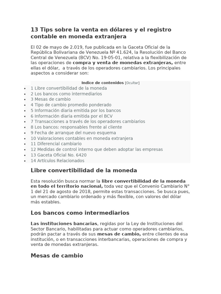 13 Tips Sobre La Venta en Dólares y El Registro Contable en Moneda ...