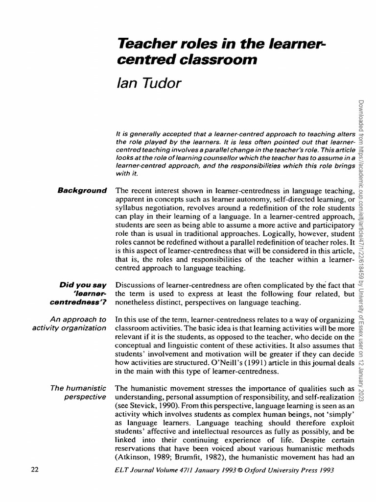 Teacher Role in The Student Centred Classroom | PDF | Curriculum | Learning