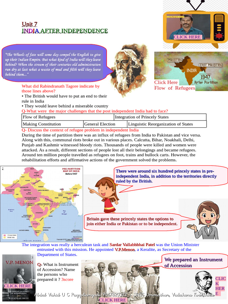 Kerala 10th STD SS 1 Chapter 7 India After Independence - Notes (Eng ...