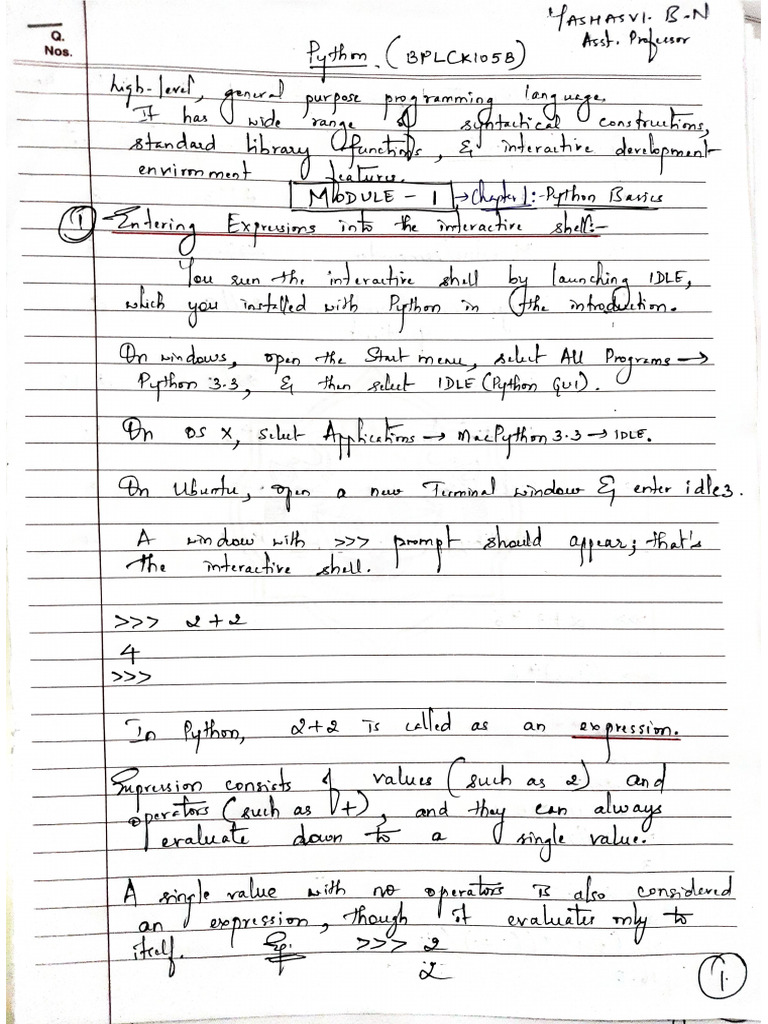 Python Module 1 - Handwritten Notes | PDF
