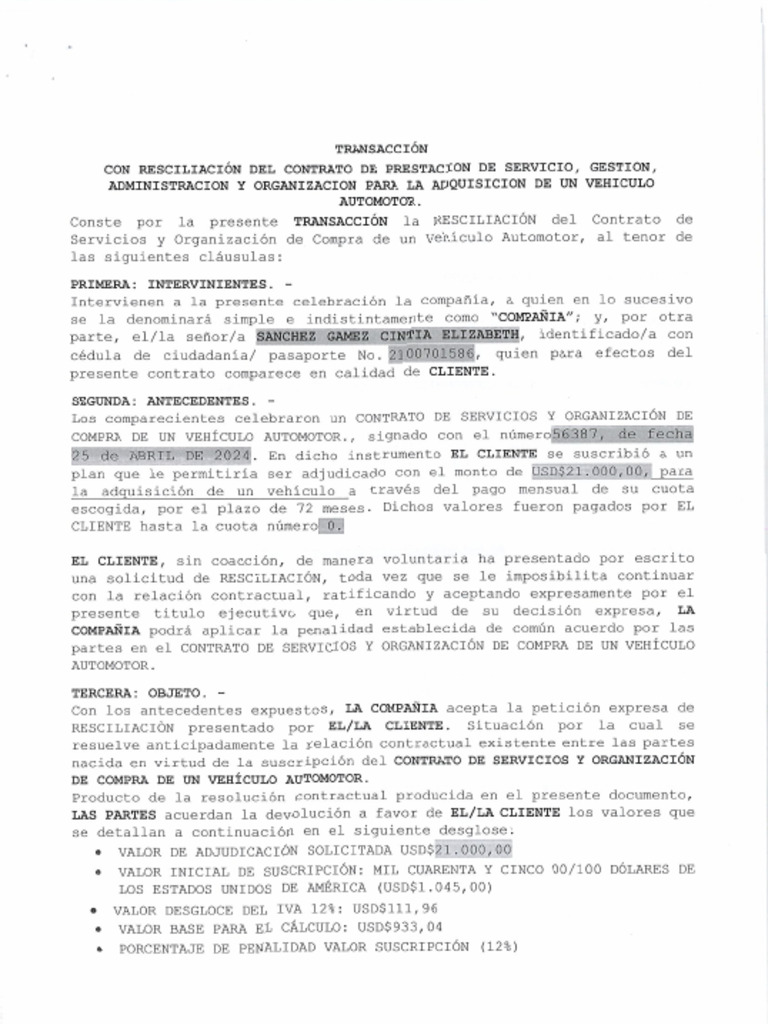 Acta Transaccional Sanchez Gamez Cintia Elizabeth | PDF | Business