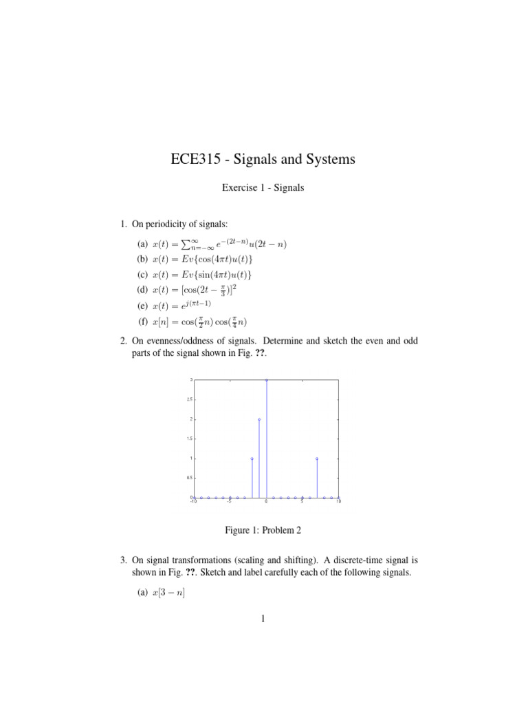 Signals and Systems Exercises ECE315 | PDF | Science & Mathematics ...
