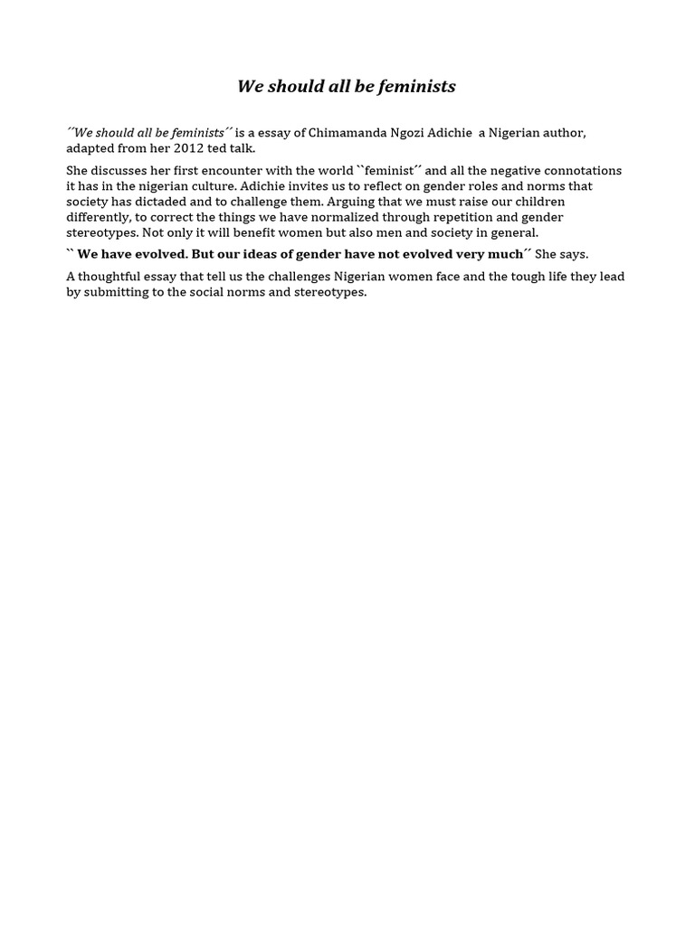 Feminism and Gender Norms in Nigeria | PDF | Social Science | General ...