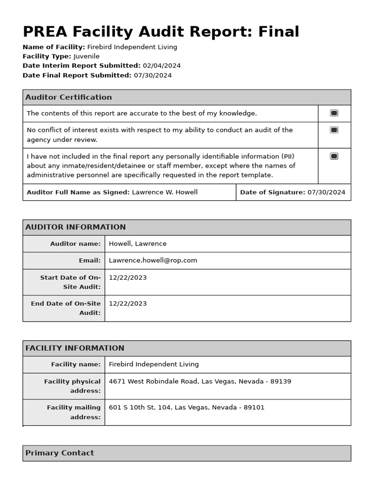 Firebird PREA Final Report 2024 Hi | PDF | Visual Impairment | Disability