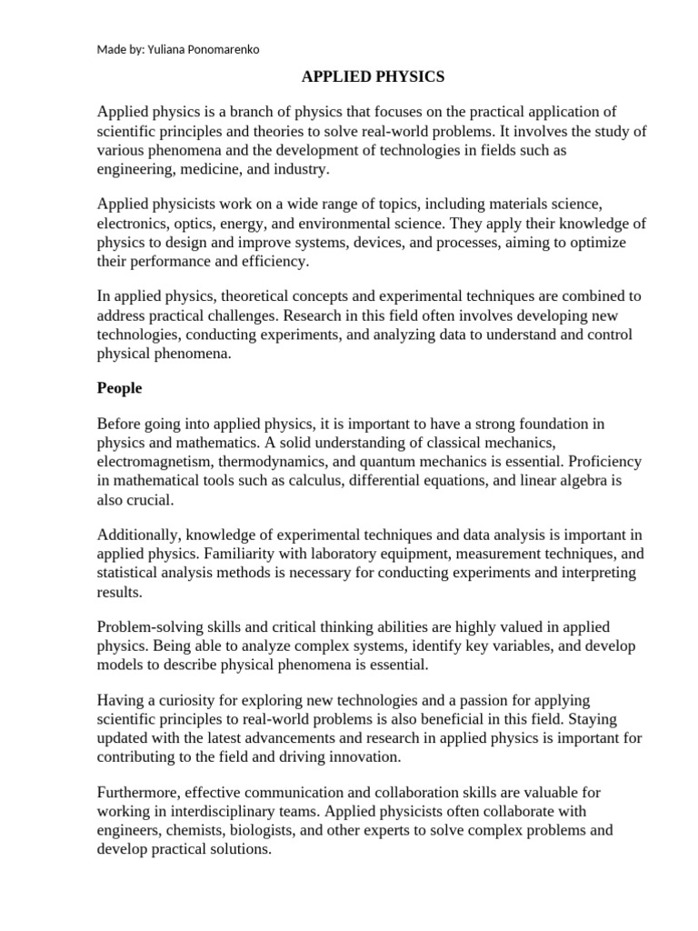 APPLIED PHYSICS | PDF | Physics | Science