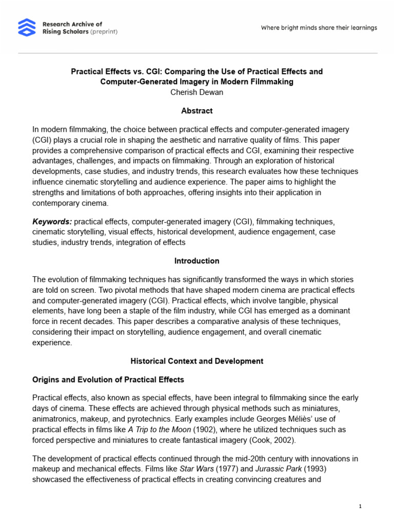 Practical Effects Vs CGI Comparing The Use of Prac | PDF | Computer ...